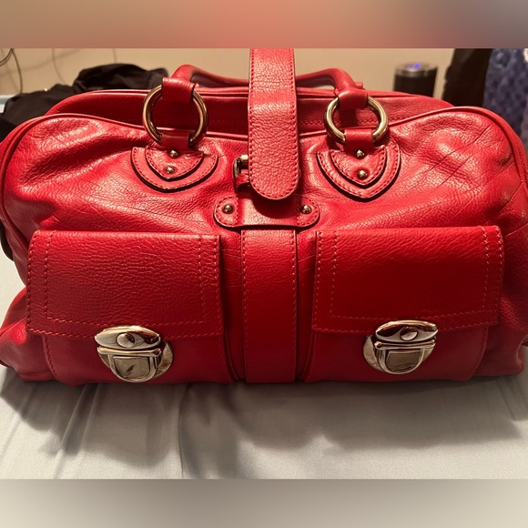 Marc Jacobs | Bags | Marc Jacobs Brick Red Leather Silver Tone Double ...